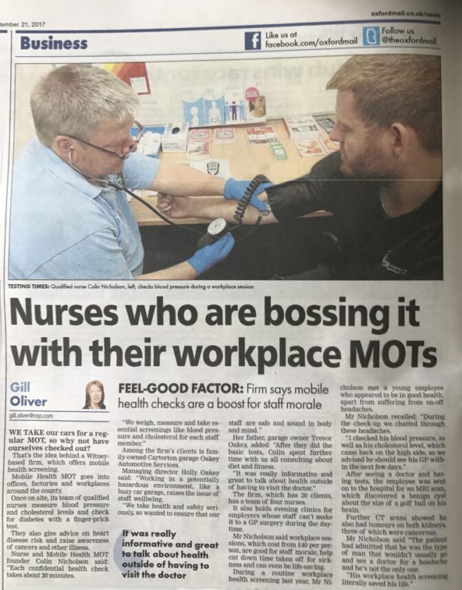 Mobile Health MOT featured in Oxford Mail - Mobile Health MOT